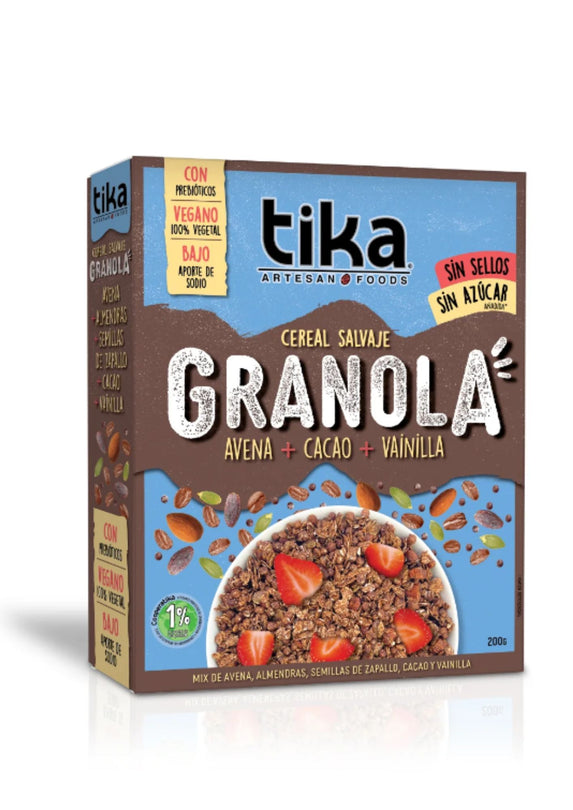 Cereal Salvaje Granola Avena, Cacao y Vainilla, Vegana, sin Azúcar, con ...