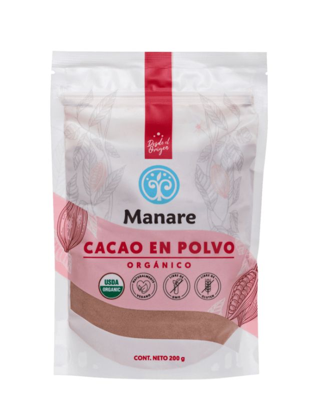 Cacao en Polvo Orgánico, Sin Gluten, 200g, Manare – Mixgreen.cl